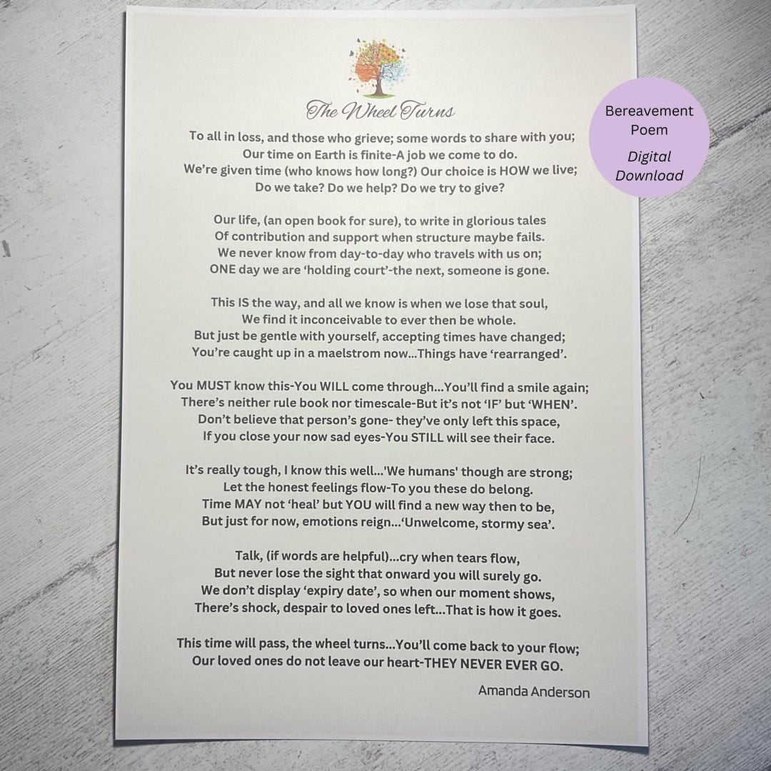 Bereavement Poem, the Wheel Turns, Comforting Verse (digital Download ...