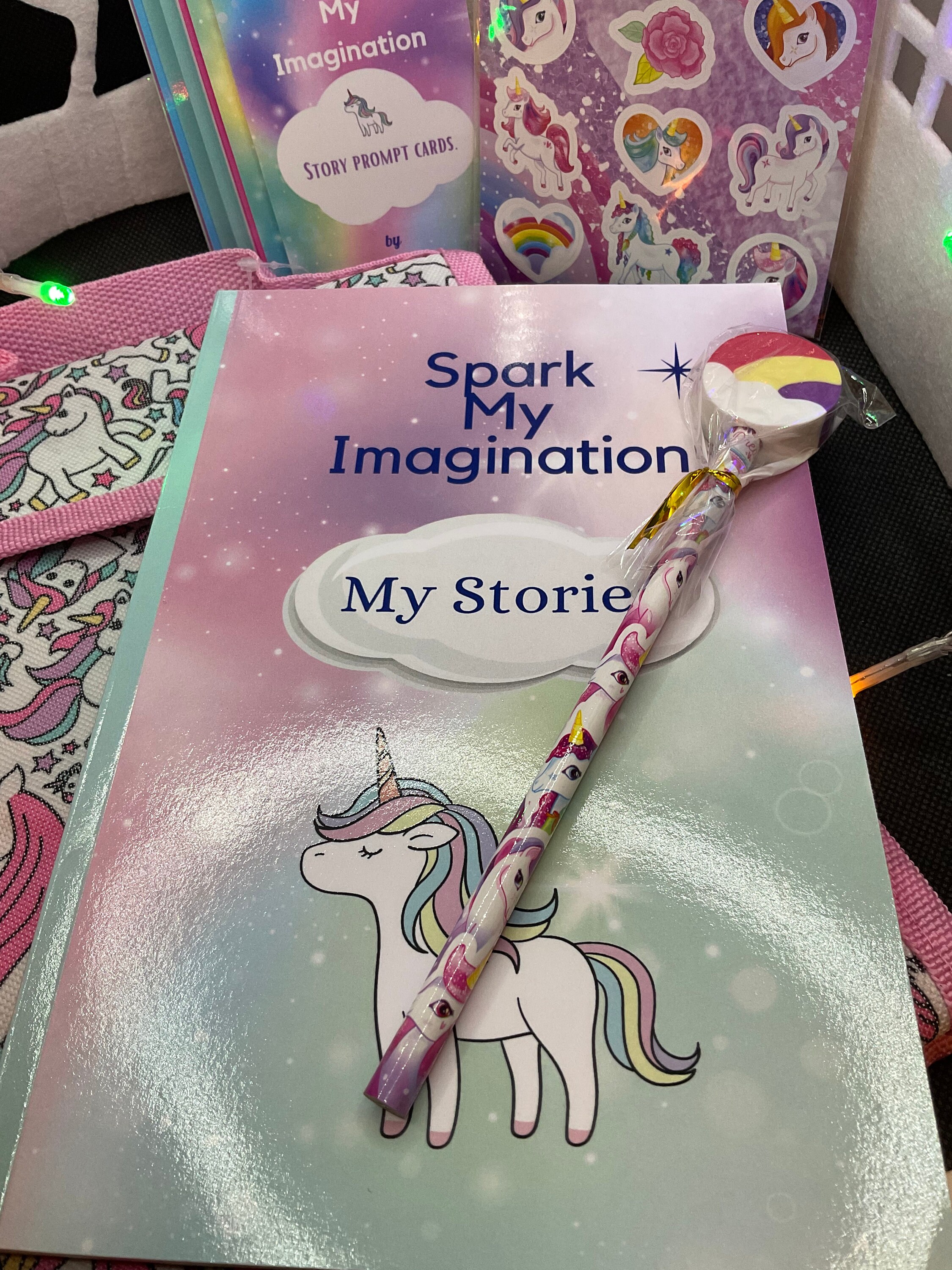 Unicorn Story Cards Kit, Includes Prompt Cards, Writing Journal, Pencil ...