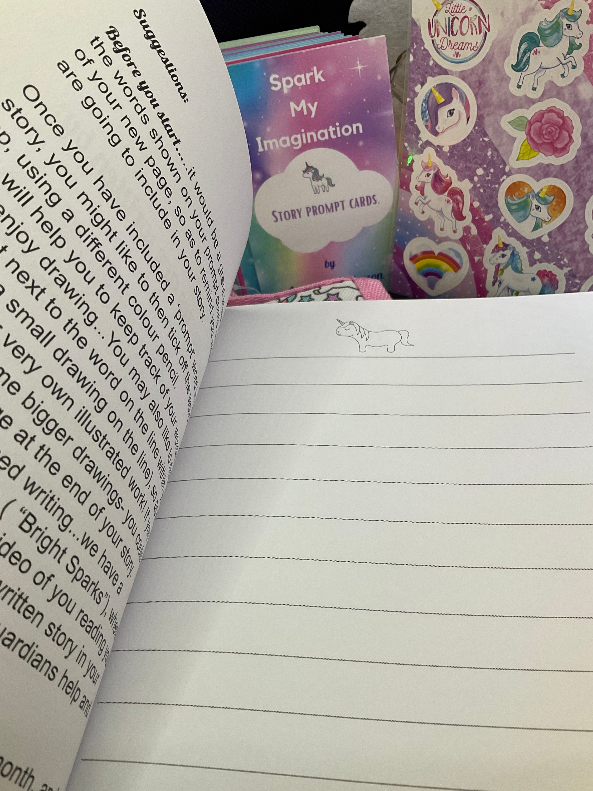Unicorn Story Cards Kit, Includes Prompt Cards, Writing Journal, Pencil ...