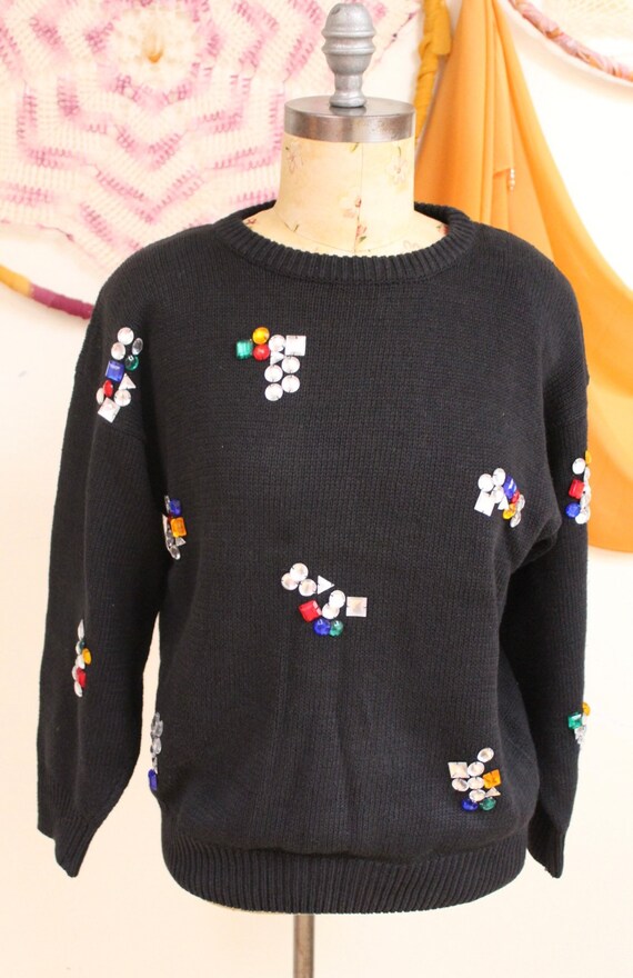 vintage 80s bedazzled sweater - Gem