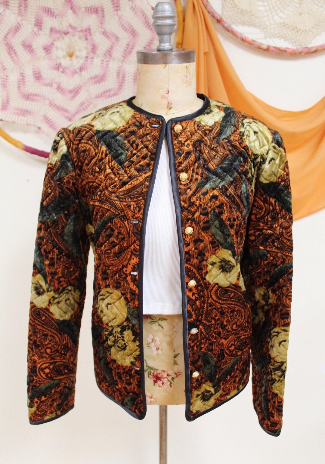 Vintage 1980s Quilted Gold Printed Blazer Jacket - Etsy