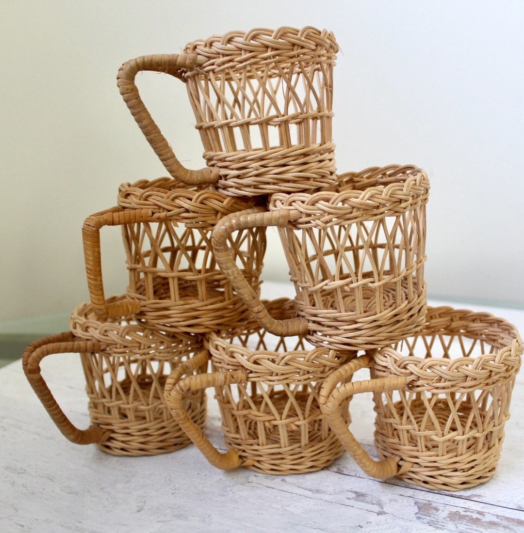 Vintage Wicker Rattan Cup Holders/ Cozies Summer Sun Room Patio ...