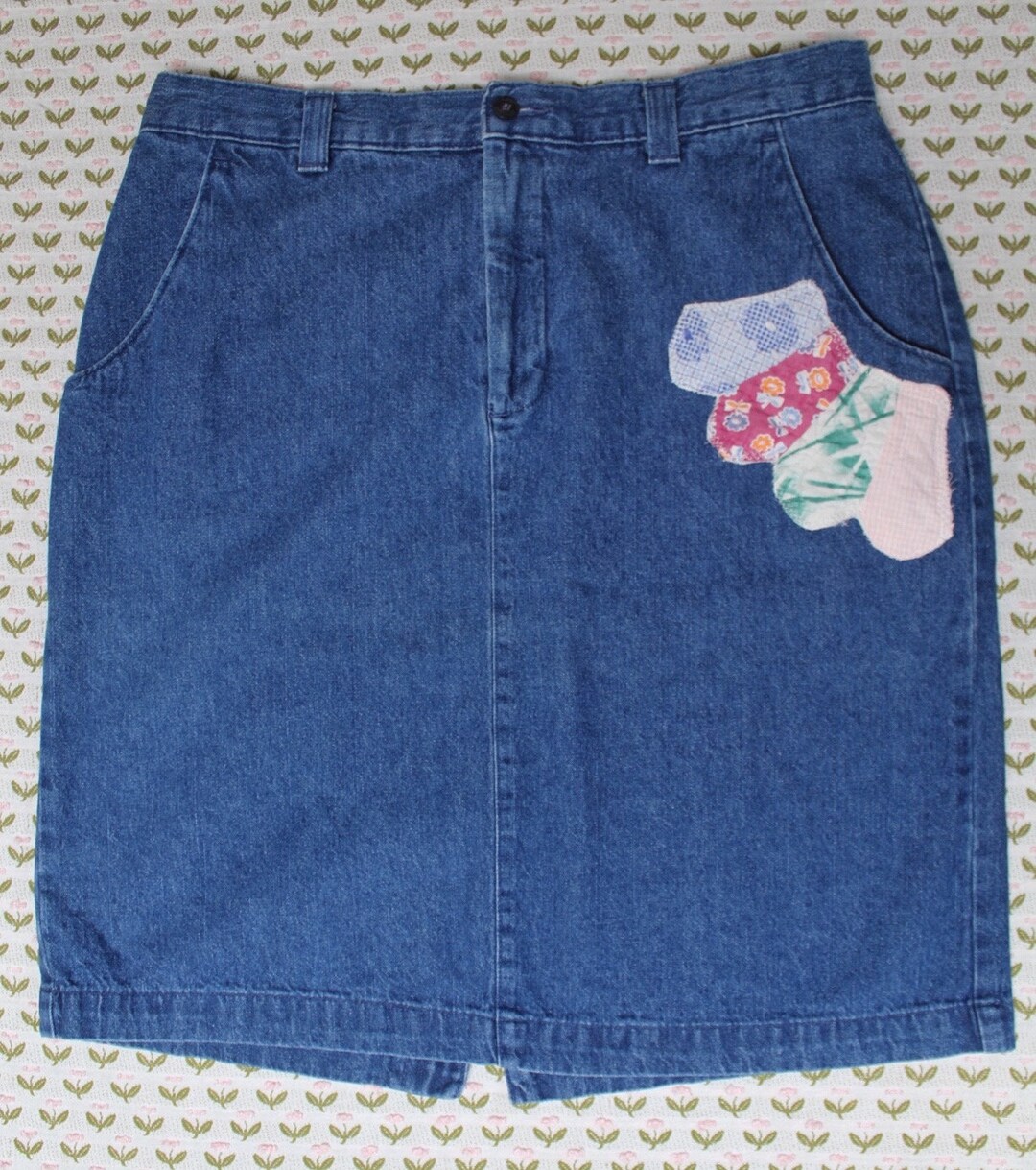 Vintage 1990s Denim Skirt W/ Quilt Piece Emeblishment- Size Medium - Etsy