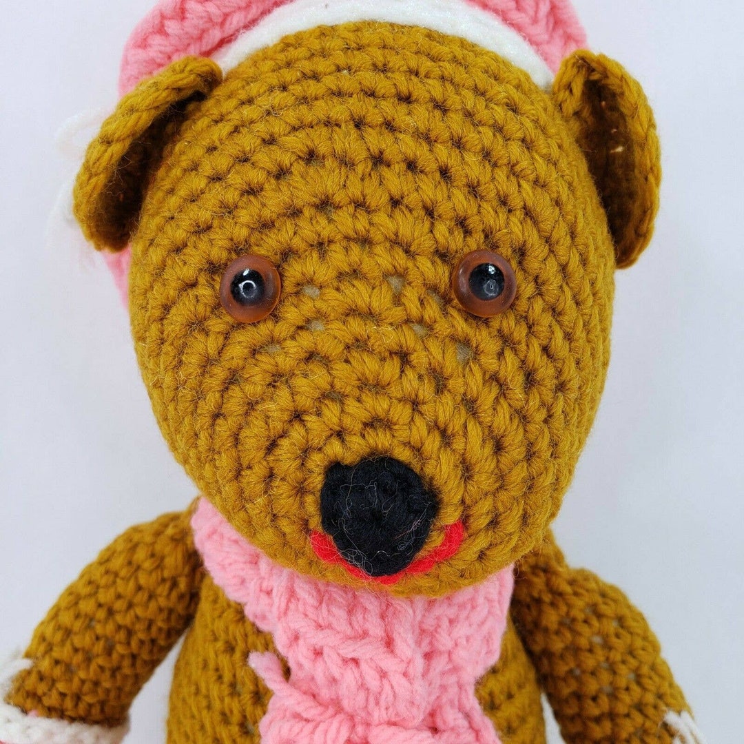 Handmade Crochet Teddy Bear Plush Stuffed Animal Jointed Brown Rust ...