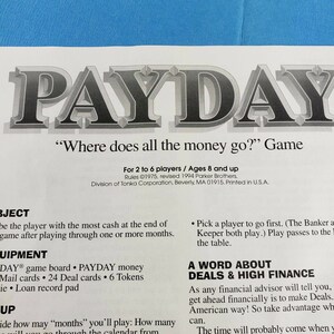 Vintage 1994 Payday Board Game Parker Brothers Retro Family Fun ...