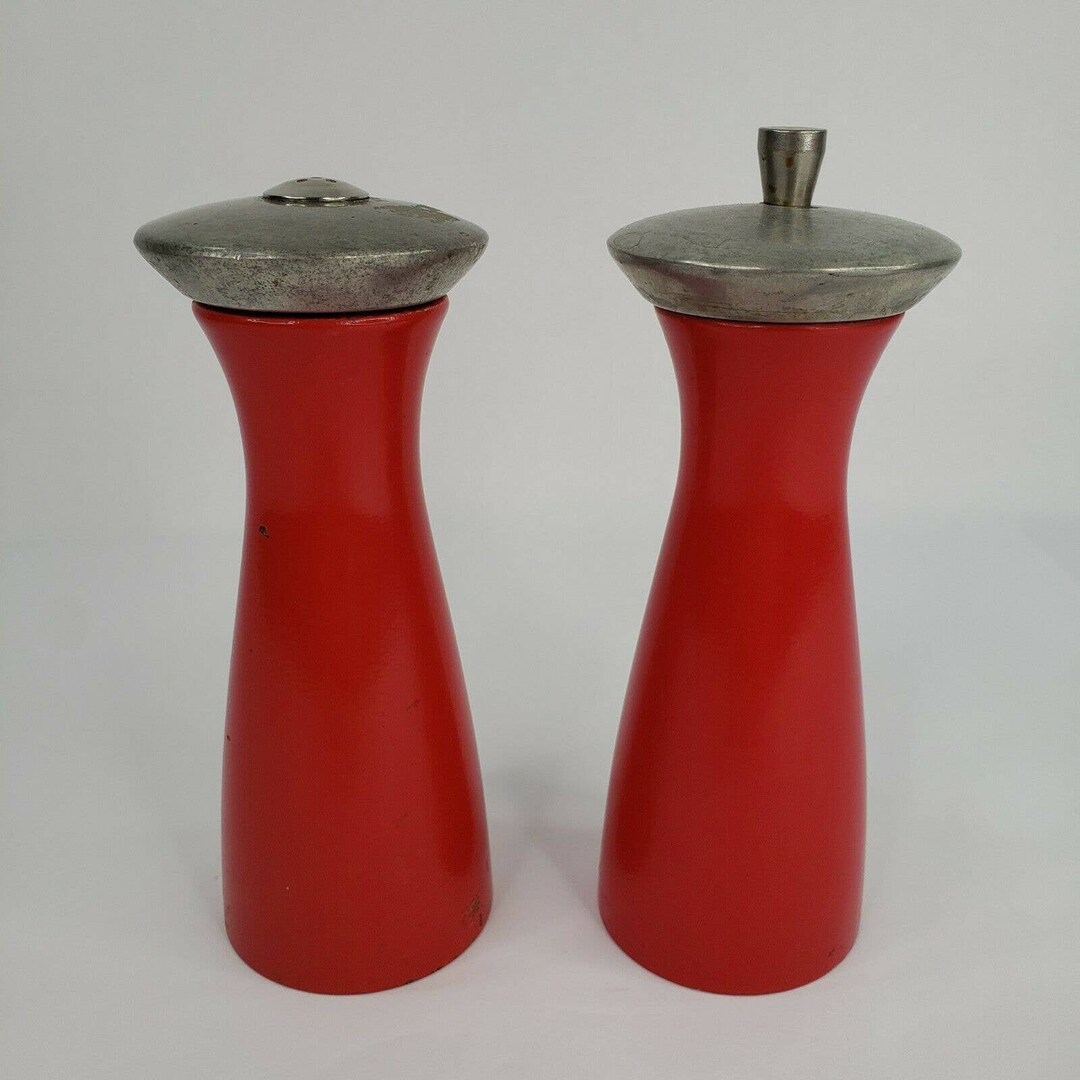 Verity Southall Red Salt Shaker Pepper Mill Grinder Wood Metal Retro ...