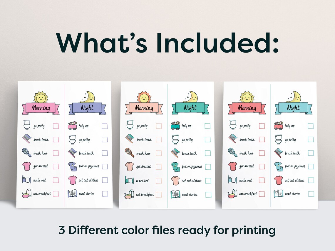 Kids Printable Chore Chart Morning and Night Routine List | Etsy