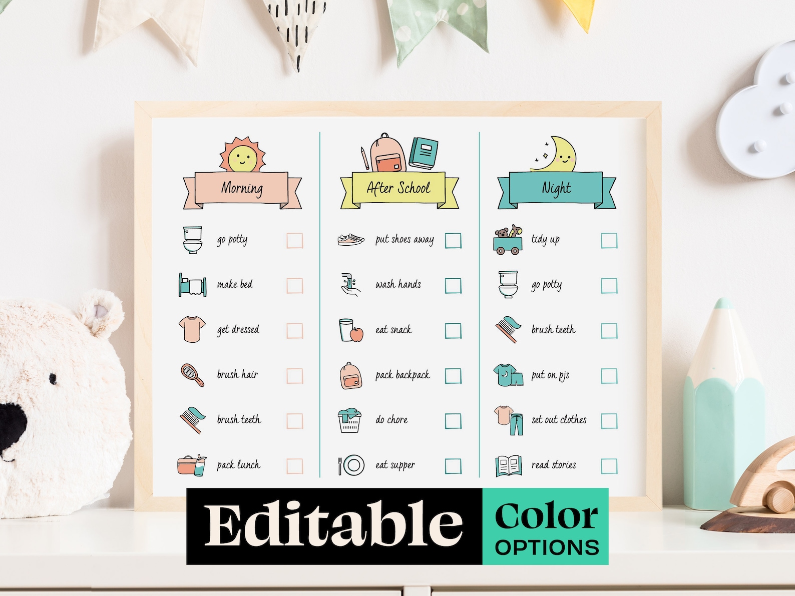 Kids Printable to Do List, Kids Daily Routine, Editable Canva Children ...