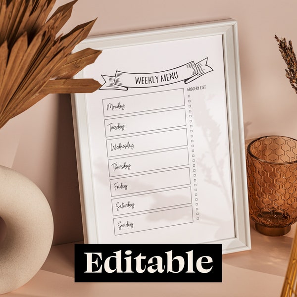 Weekly Menu Planner - Etsy