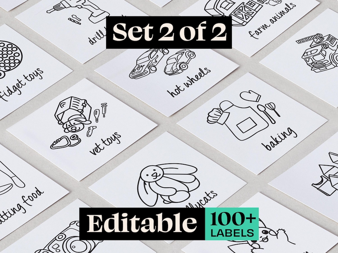 Printable + Editable Toy Bin Storage Labels Set 2, Minimalist Playroom ...