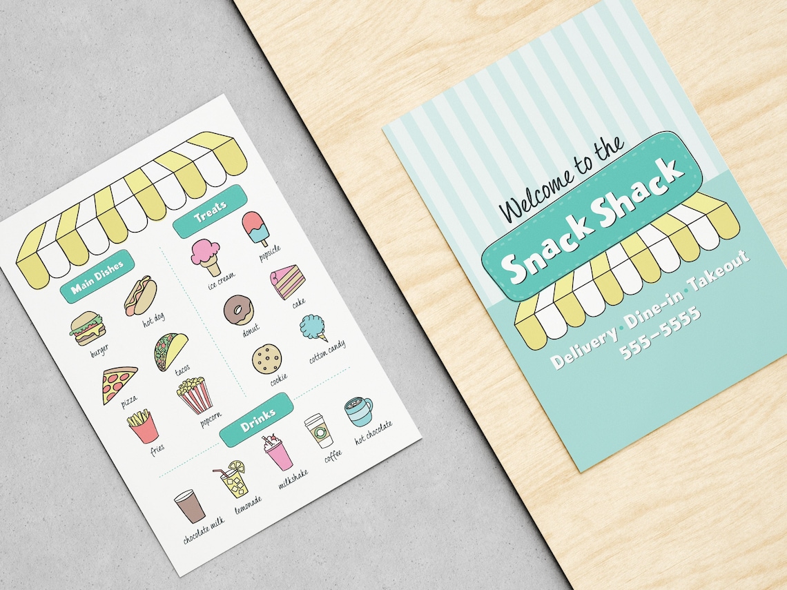 Printable Pretend Play Menu With Food for Kids, Food Shack Diner Play ...