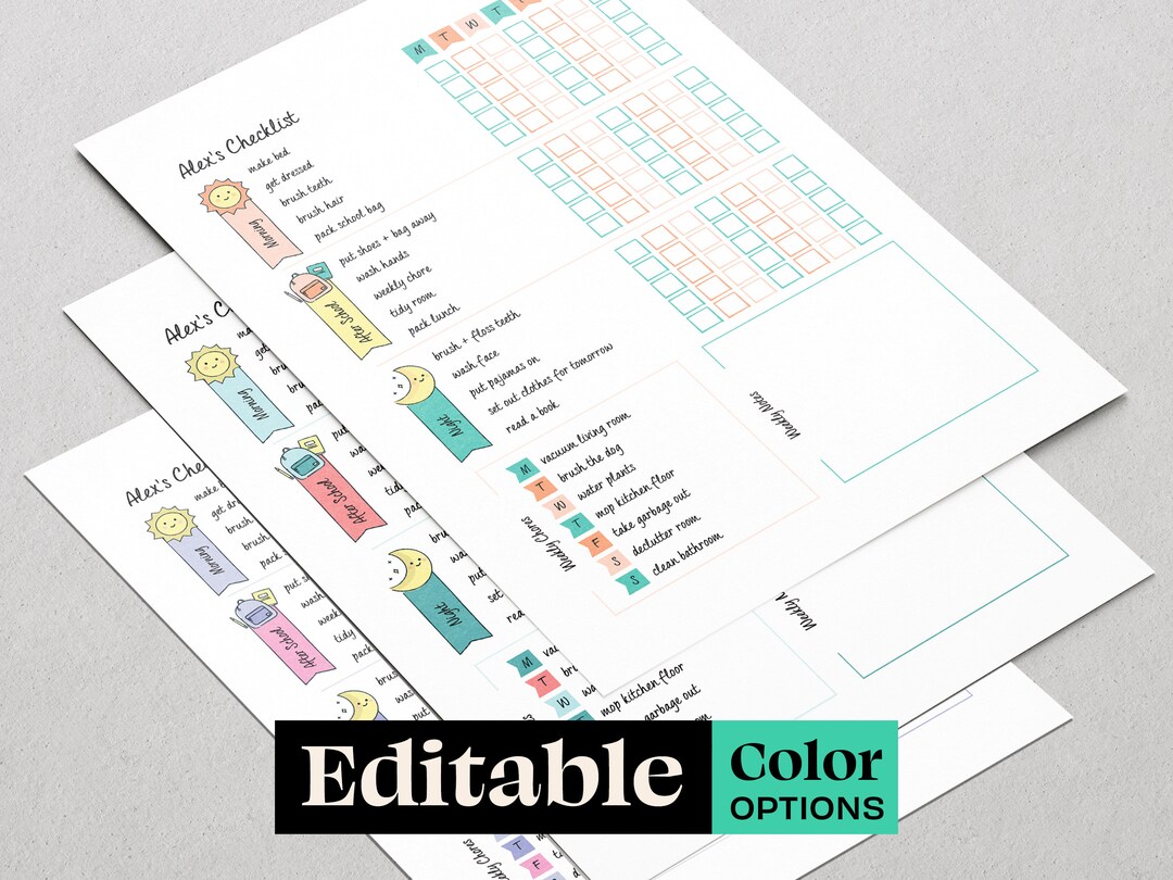 Editable Daily Chores for Kids, Routine to Do List, Responsibility ...