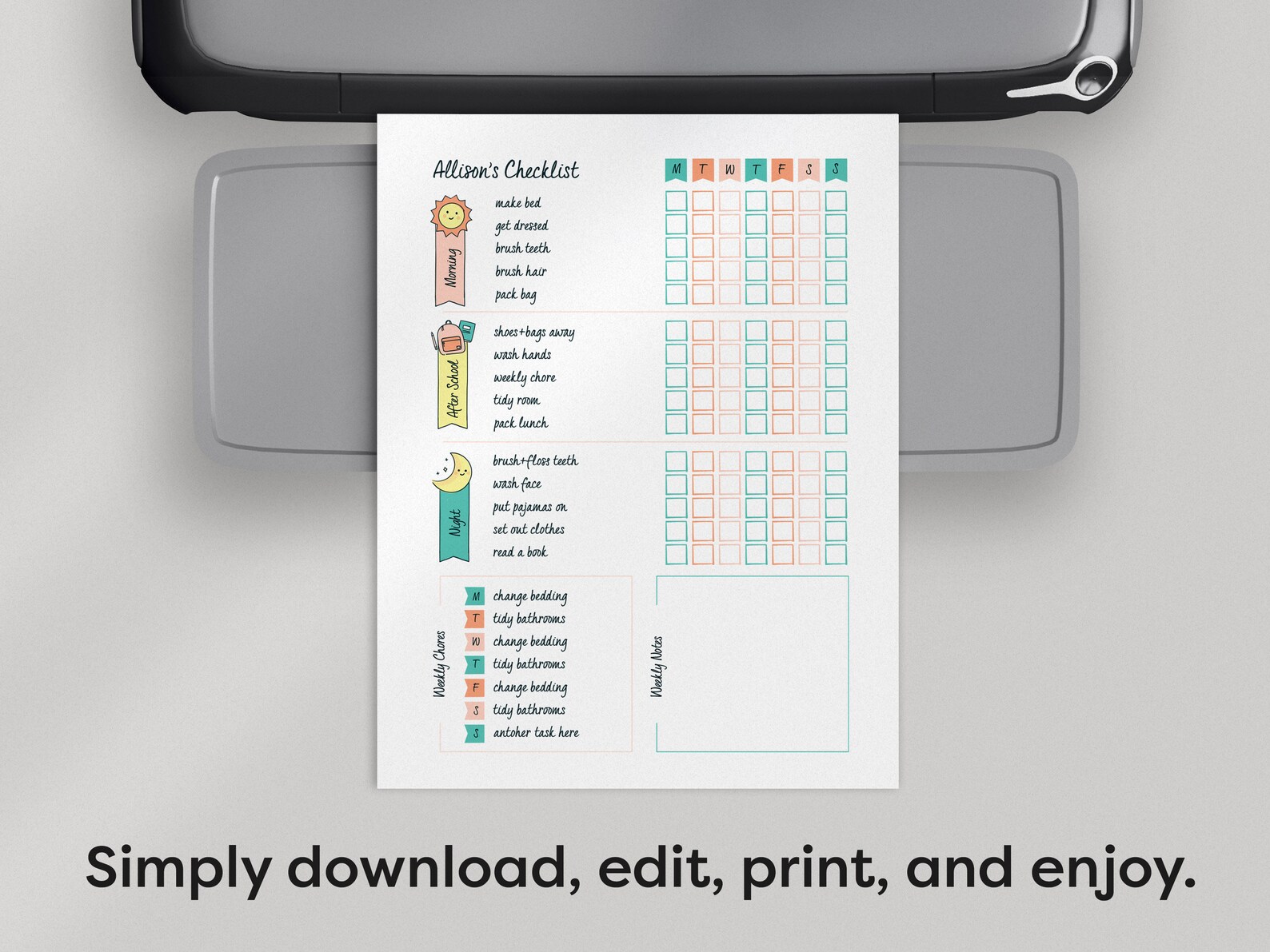 Editable Daily Chores for Kids Routine to Do List - Etsy