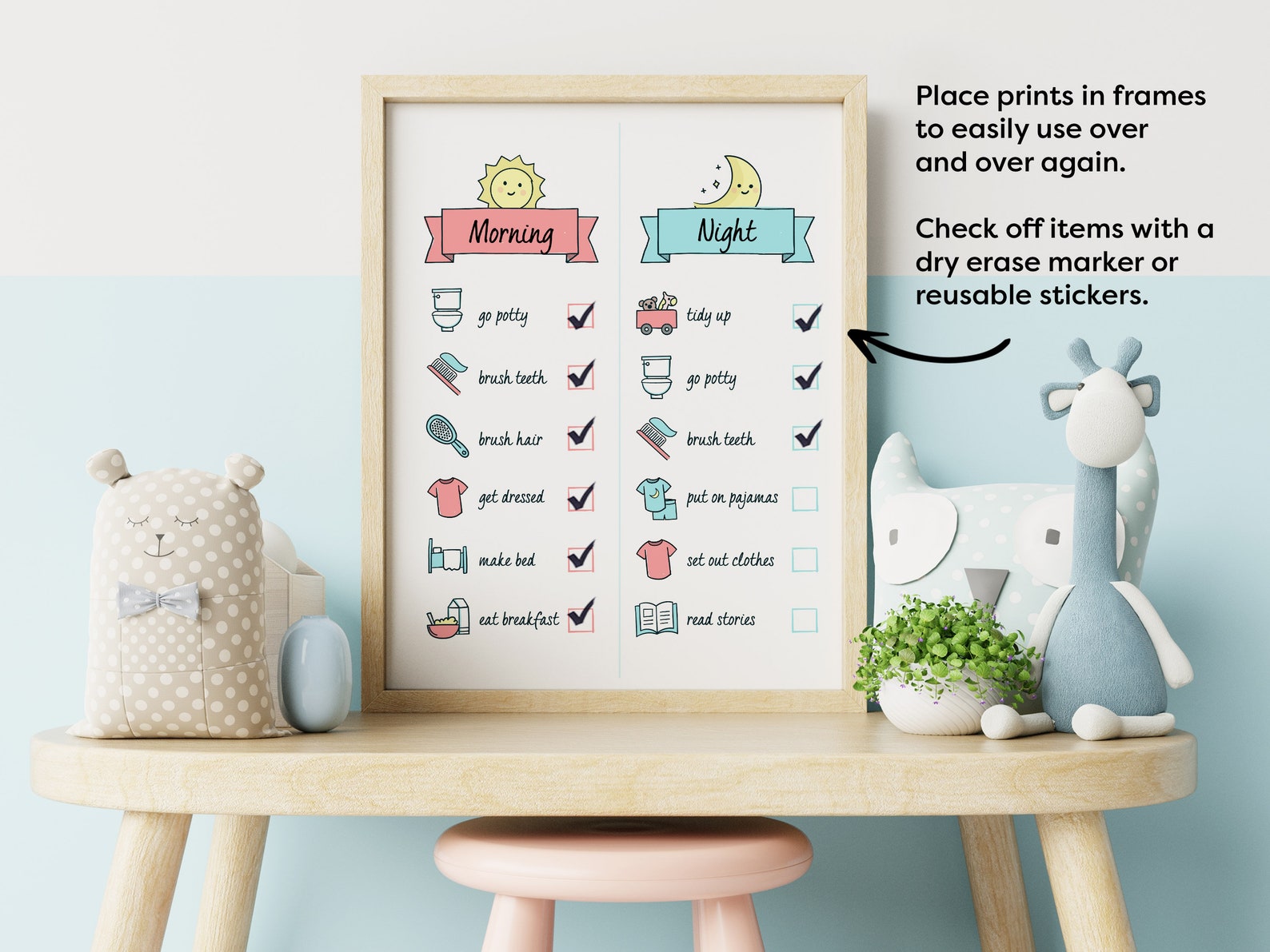 Kids Printable Chore Chart Morning and Night Routine List | Etsy