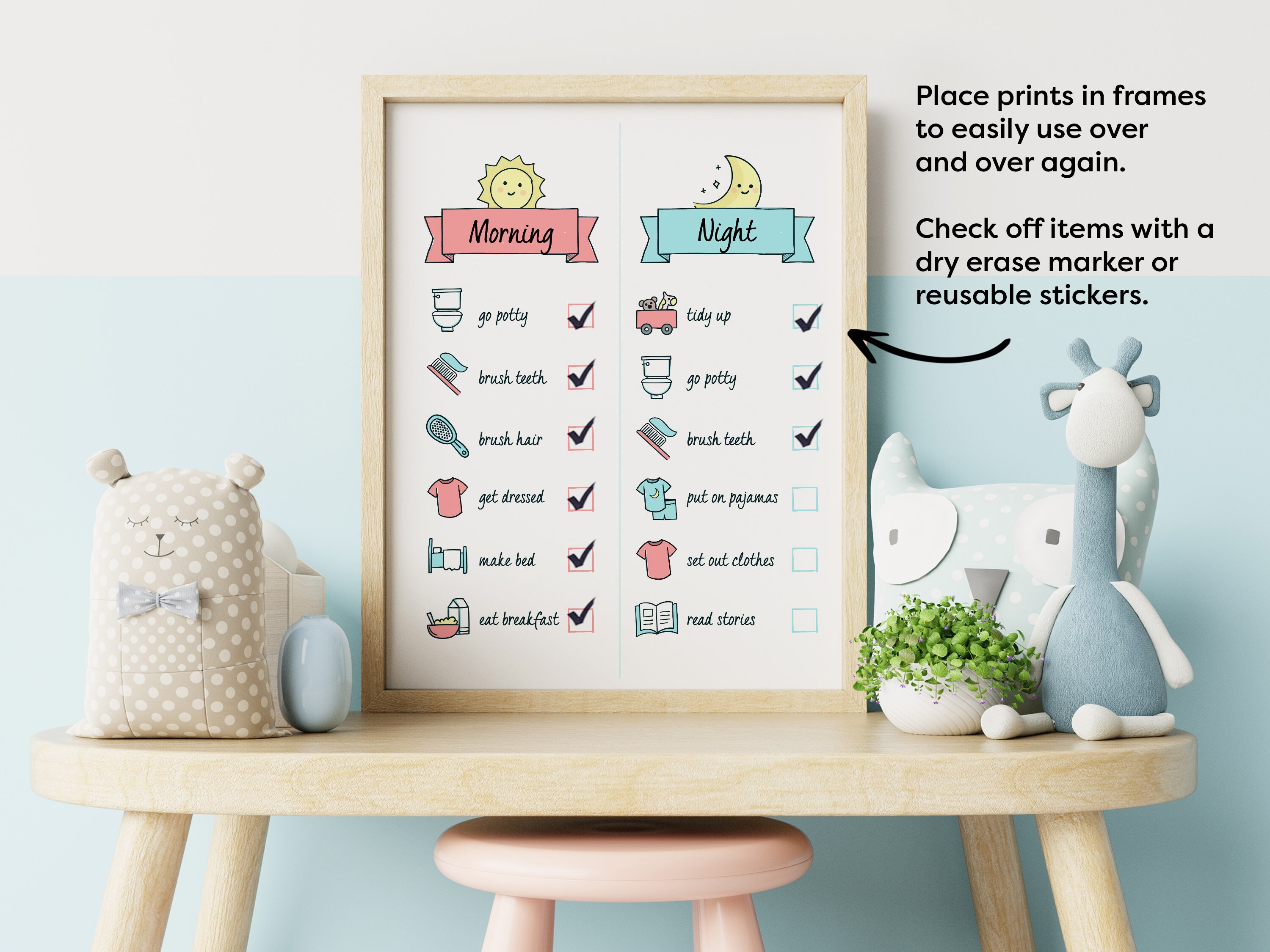 Kids Printable Chore Chart Morning and Night Routine List | Etsy