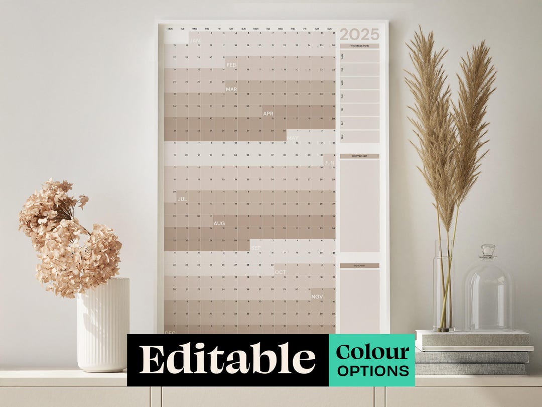 2025 Editable Full Calendar + Meal Planner Poster, Shopping List, To-do ...
