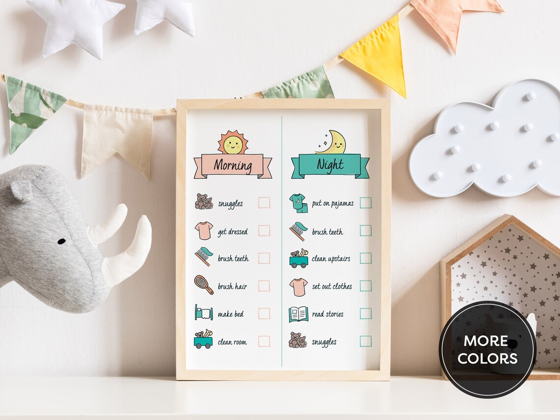 Kids Printable Chore Chart Morning and Night Routine List | Etsy