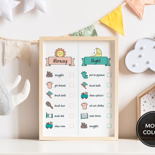 Kids Chore Chart Printable Morning and Evening AZ105 - Etsy Denmark