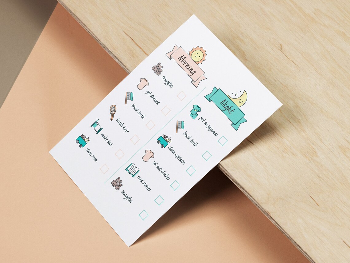 Kids Printable Chore Chart Morning and Night Routine List | Etsy