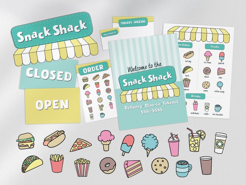 Printable Pretend Play Menu With Food for Kids, Food Shack Diner Play ...