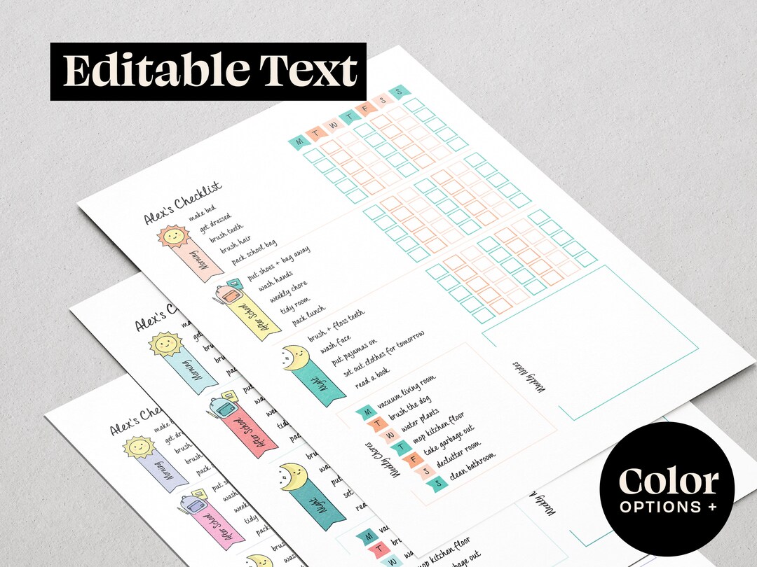 Editable Daily Chores for Kids Routine to Do List - Etsy
