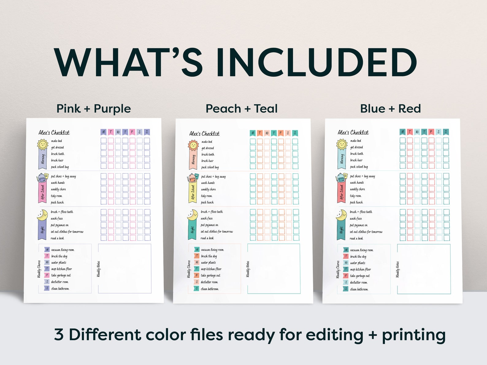 Editable Daily Chores for Kids Routine to Do List - Etsy