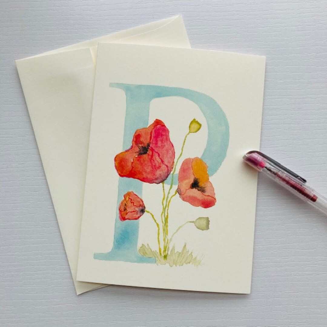Letter P Greeting Card P is for Poppy Alphabet Printed - Etsy