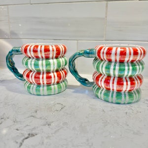 Vintage Christmas Holiday Ceramic Mugs Set, Vintage Candycane Holidsay ...