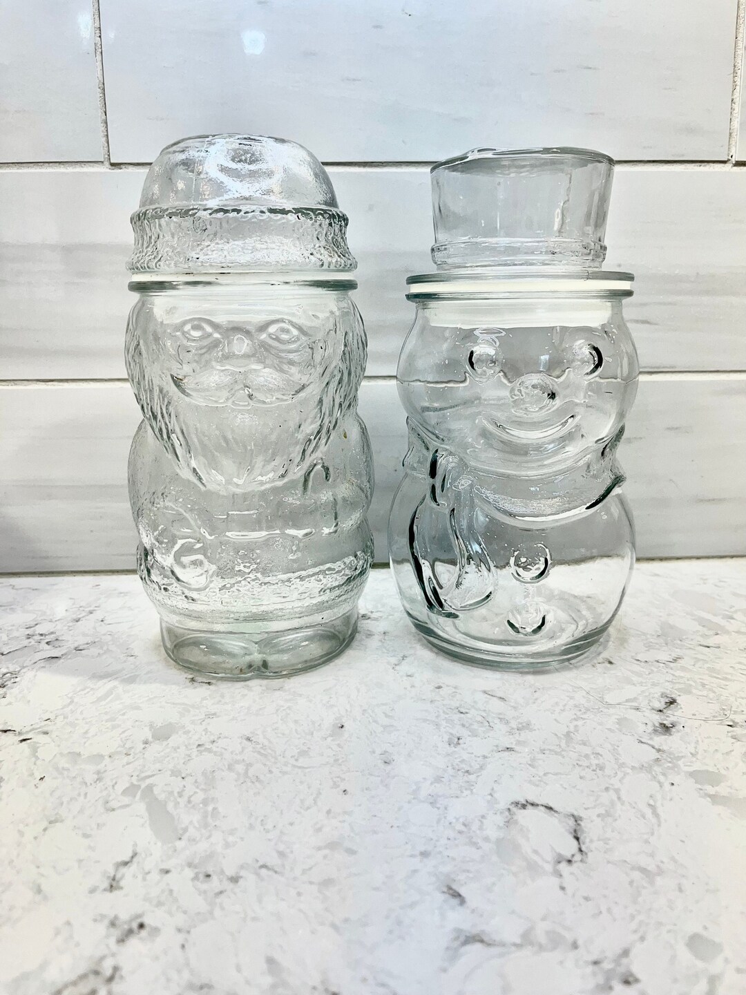 Vintage Libby Glass Jars Snowman and Santa Claus, Libby Clear Glass ...