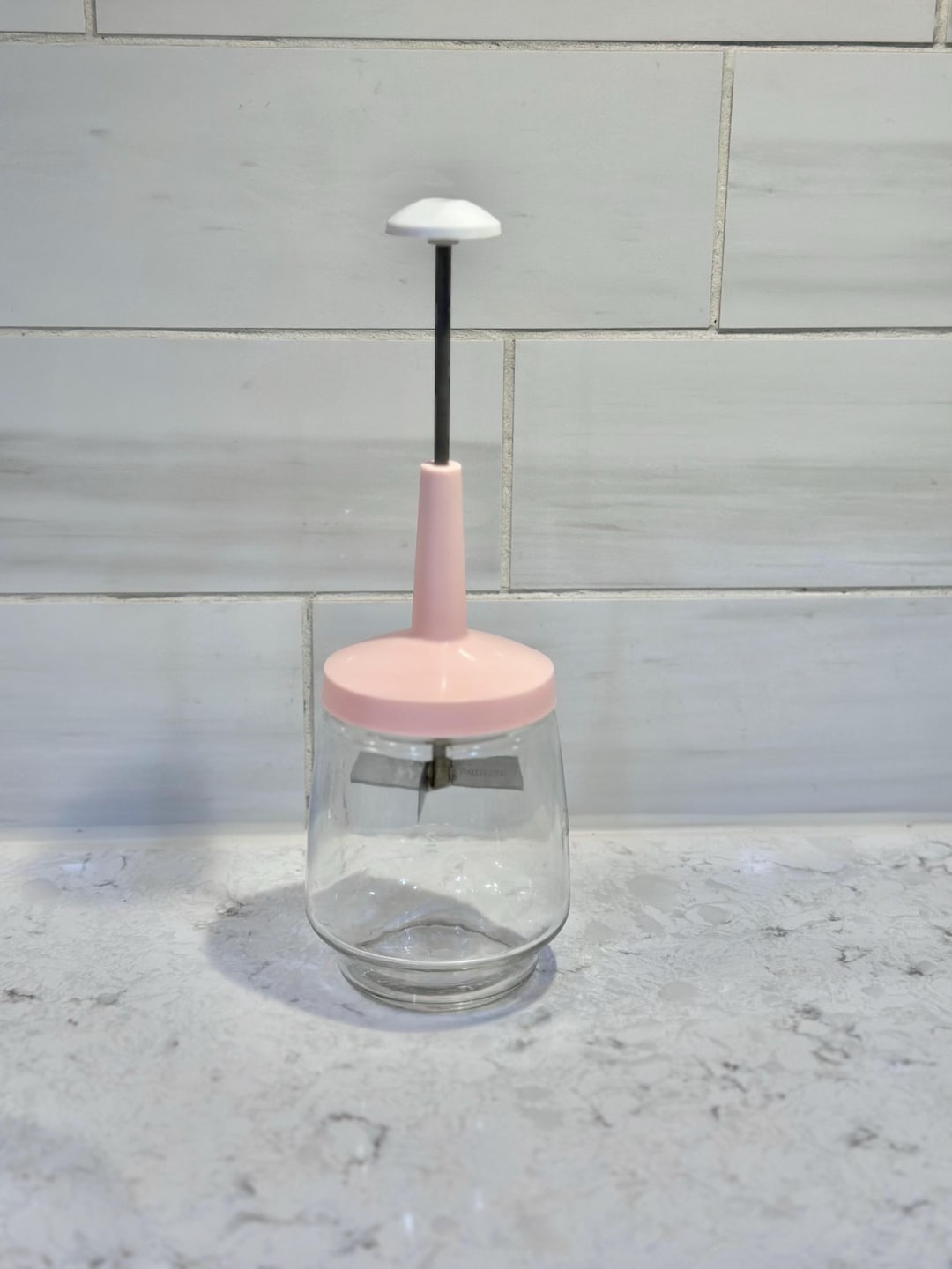 Vintage 1950s Retro Pink Plastic Chopper, Vintage Glass Jar Federal ...