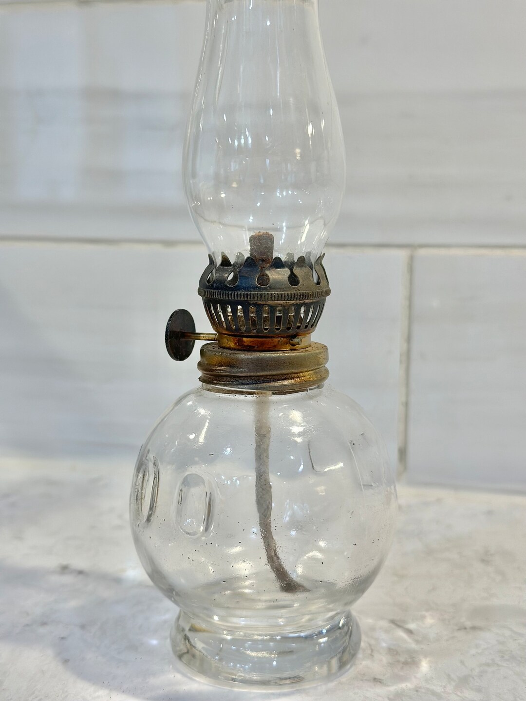 Vintage Small Clear Oil Lamp 8.25 Glass Oil Lamp With Glass Bottom ...