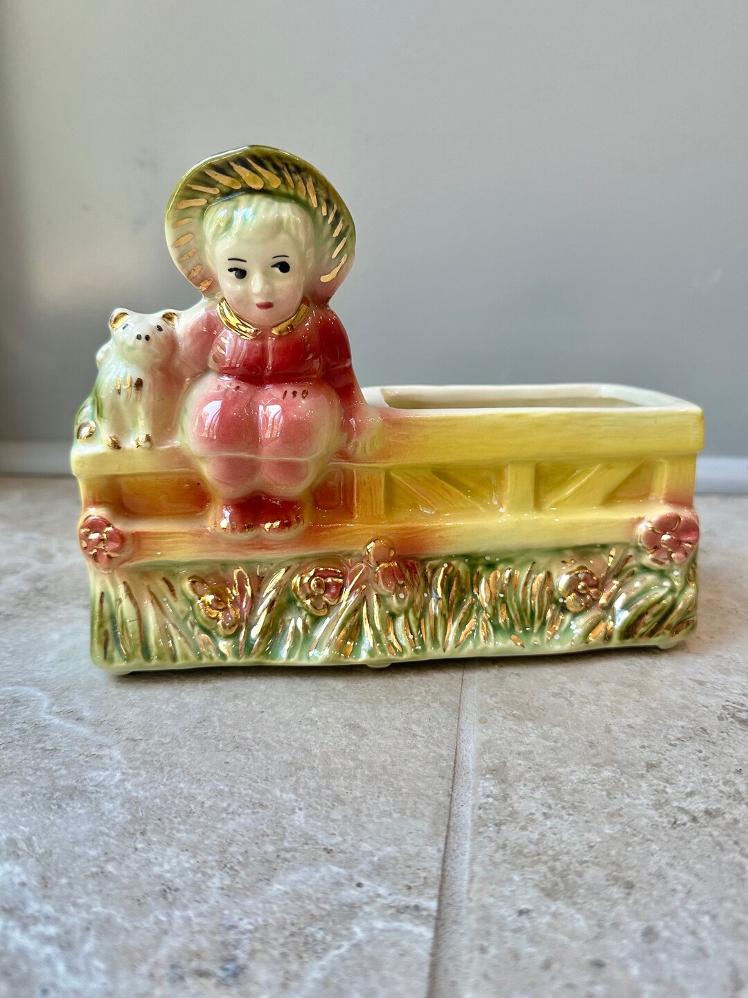 Vintage Hull Art Pottery Planter, Girl on Fence With Dog Hull Planter ...