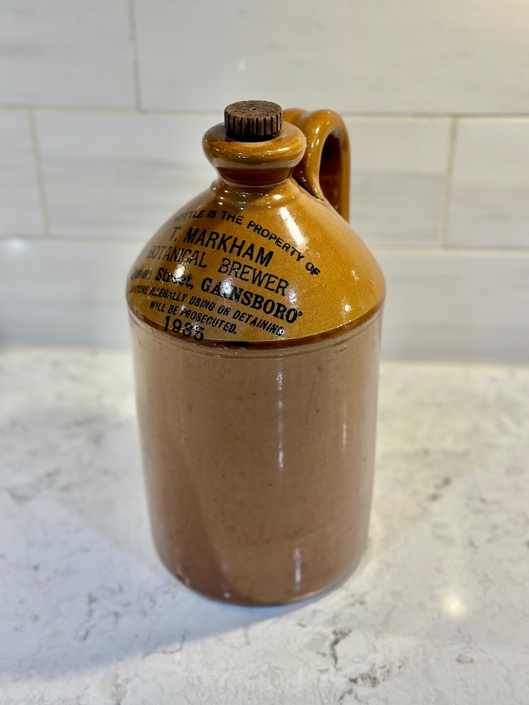 Antique Stoneware Crock Jug, Vintage Large T. Markham Botanical Brewer ...