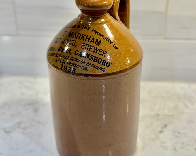 Antique Stoneware Crock Jug, Vintage Large T. Markham Botanical Brewer Crock Jug, Stoneware Jug ...