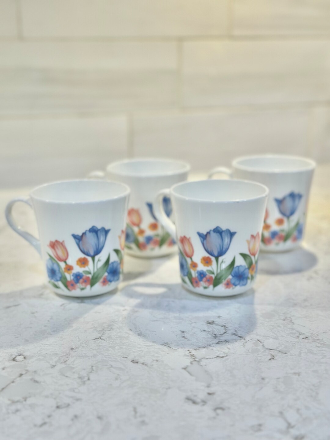 Vintage Tulip Corning Corelle Fresh Cut Pattern Coffee Cup Set, Vintage ...