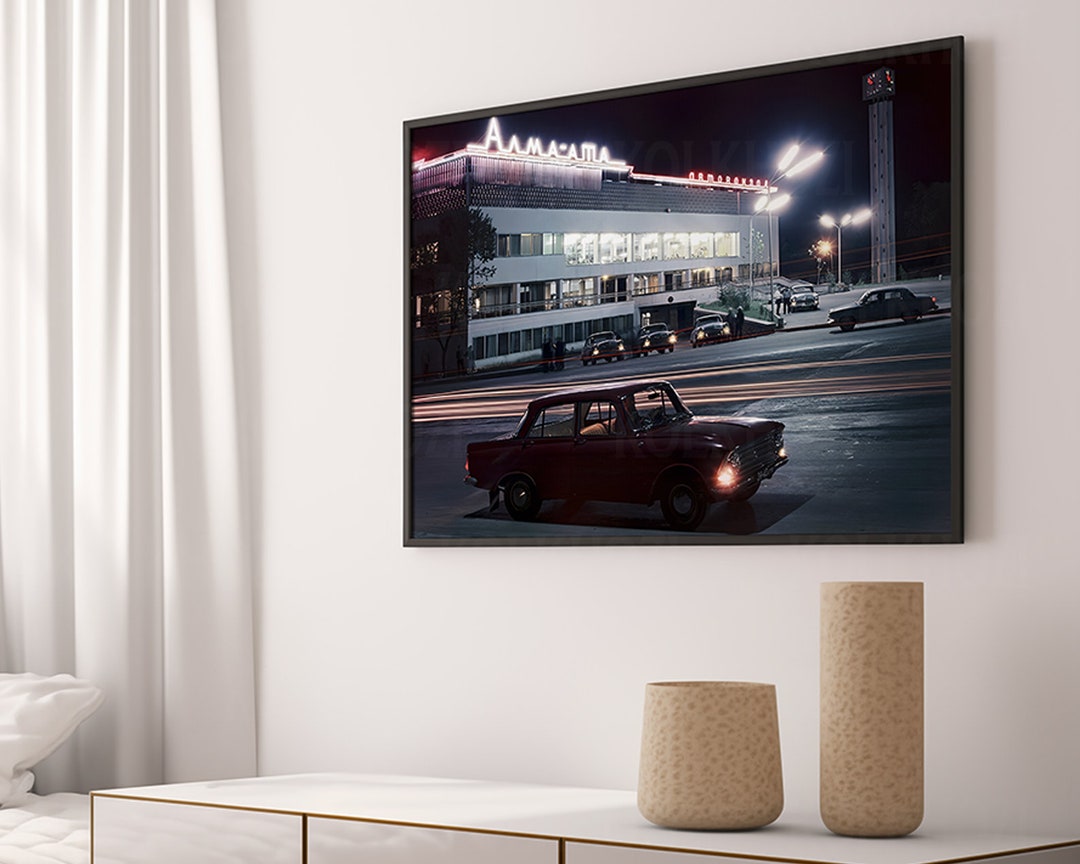 Neon Soviet Vintage Poster Sayakhat Bus Station Kazakh SSR 1967 USSR ...