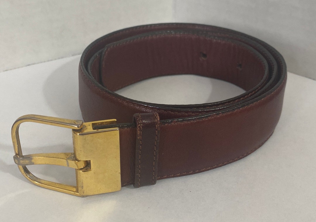 Vintage 80s Henry Grethel Brown Leather Dress Belt Cowhide Brass Retro ...