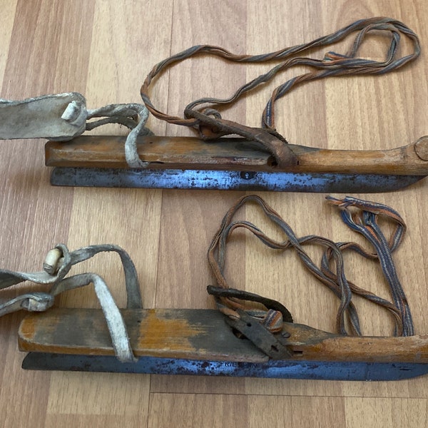 Antique Wood and Metal Ice Skates - Etsy