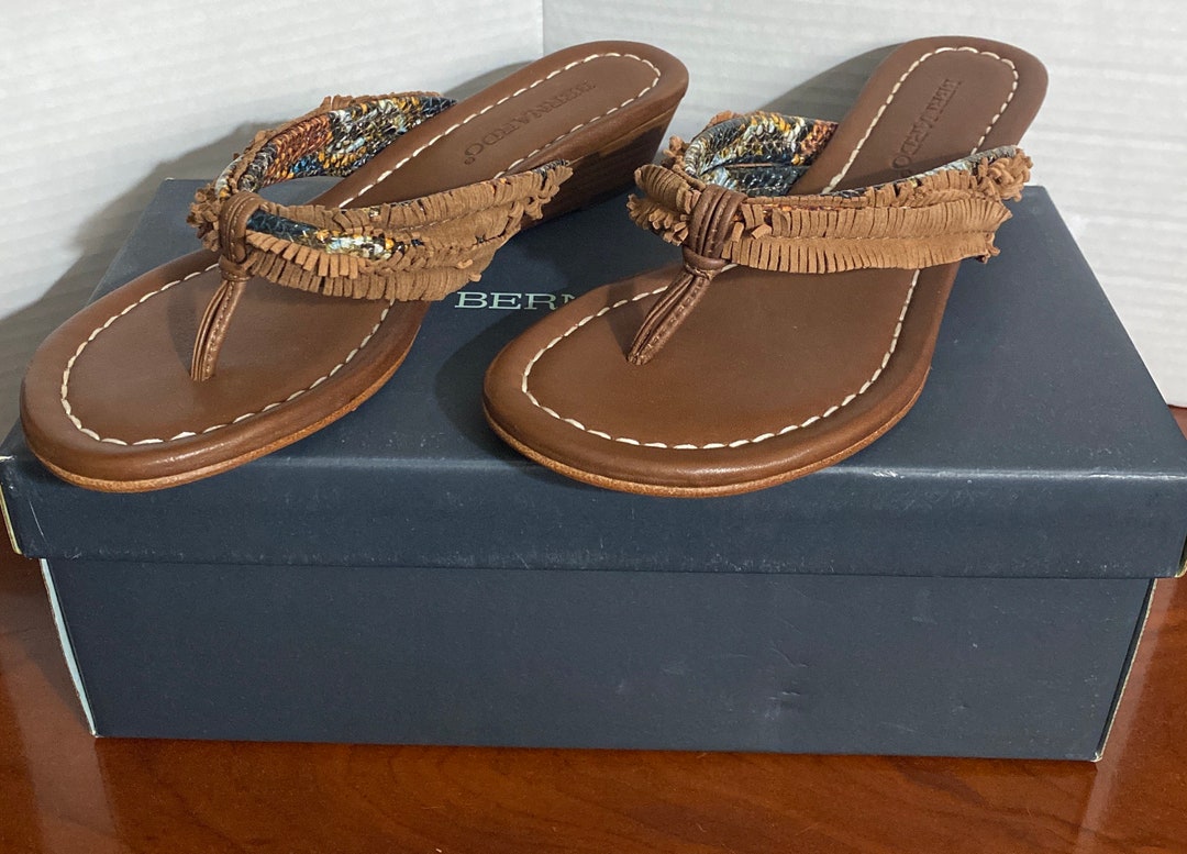 Bernardo Miami Colorful Snake Print & Brown Leather Thong Sandal Slide ...