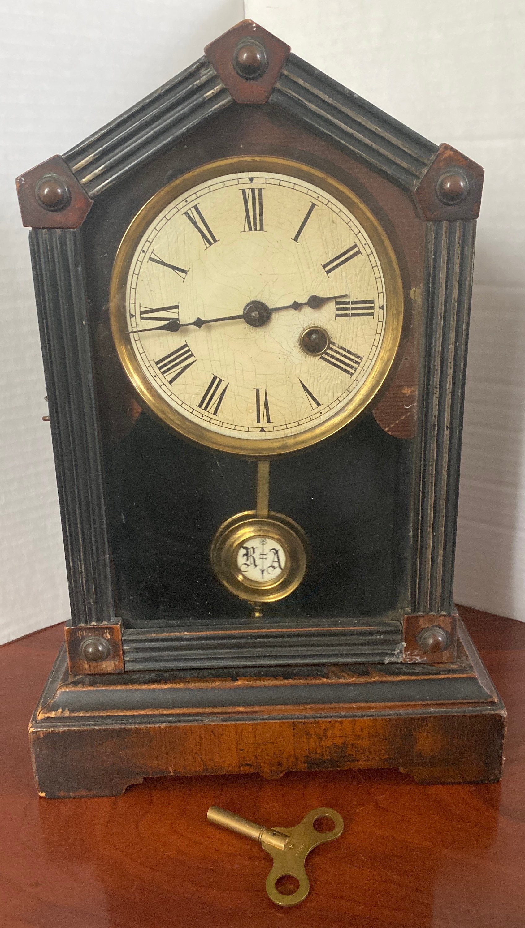 Antique Early 1900 Working Mantle Brown Wooden Clock Brass - Etsy