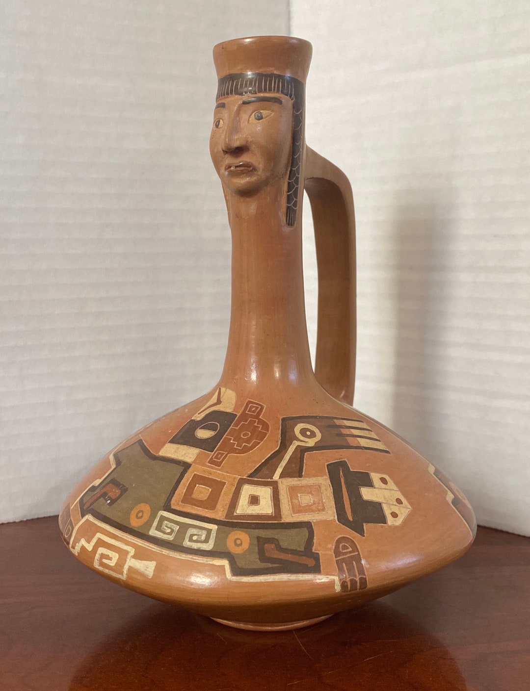 Vintage Native Aztec Handcrafted Clay Pottery Pitcher Hand Painted ...