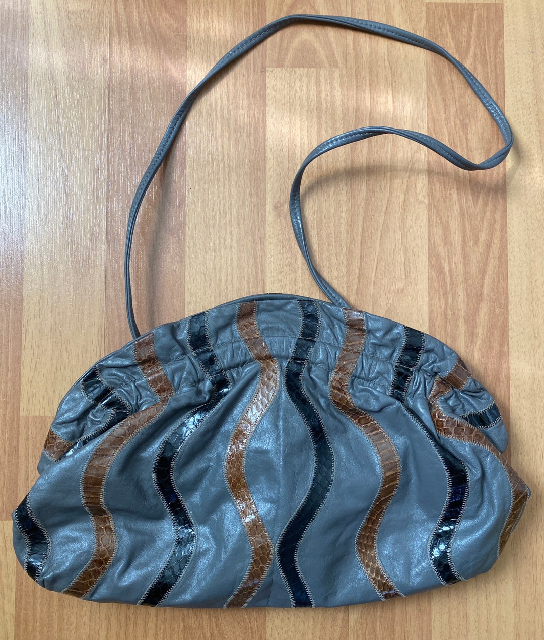 Vintage 80s Dimitri Gorgeous Grey Leather & Striped Brown Black ...