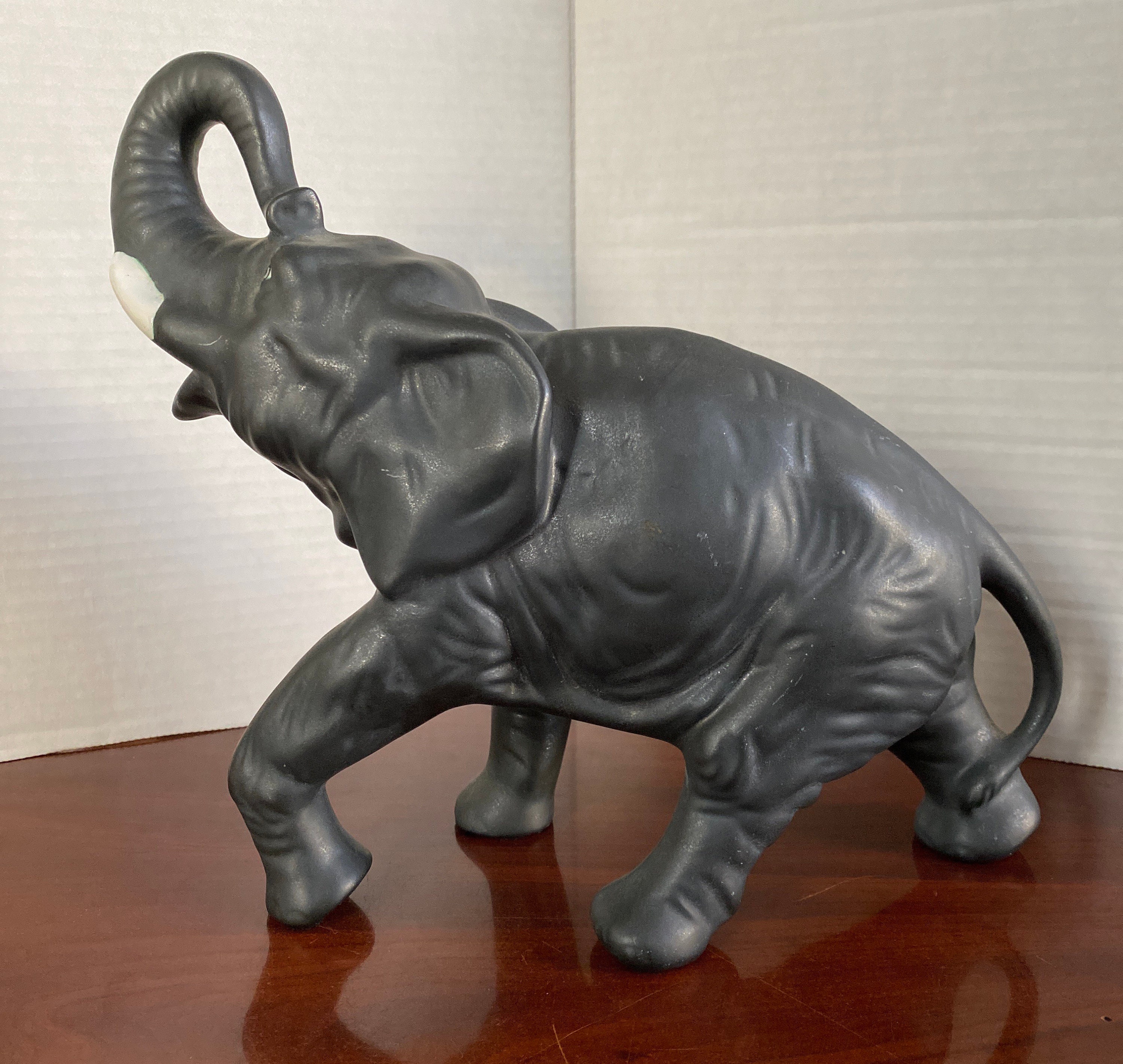 Vintage Gray Ceramic 9.5 Elephant Art Sculpture With Trunk - Etsy