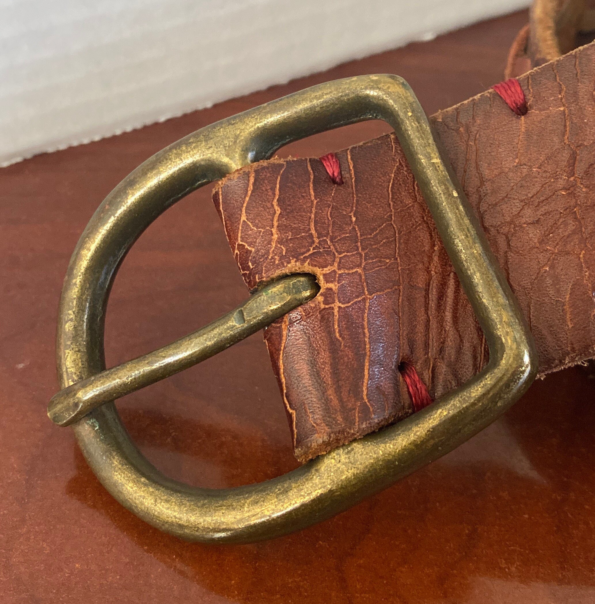 Vintage 90s Brown Distressed Leather Weaved Wide Belt Solid - Etsy