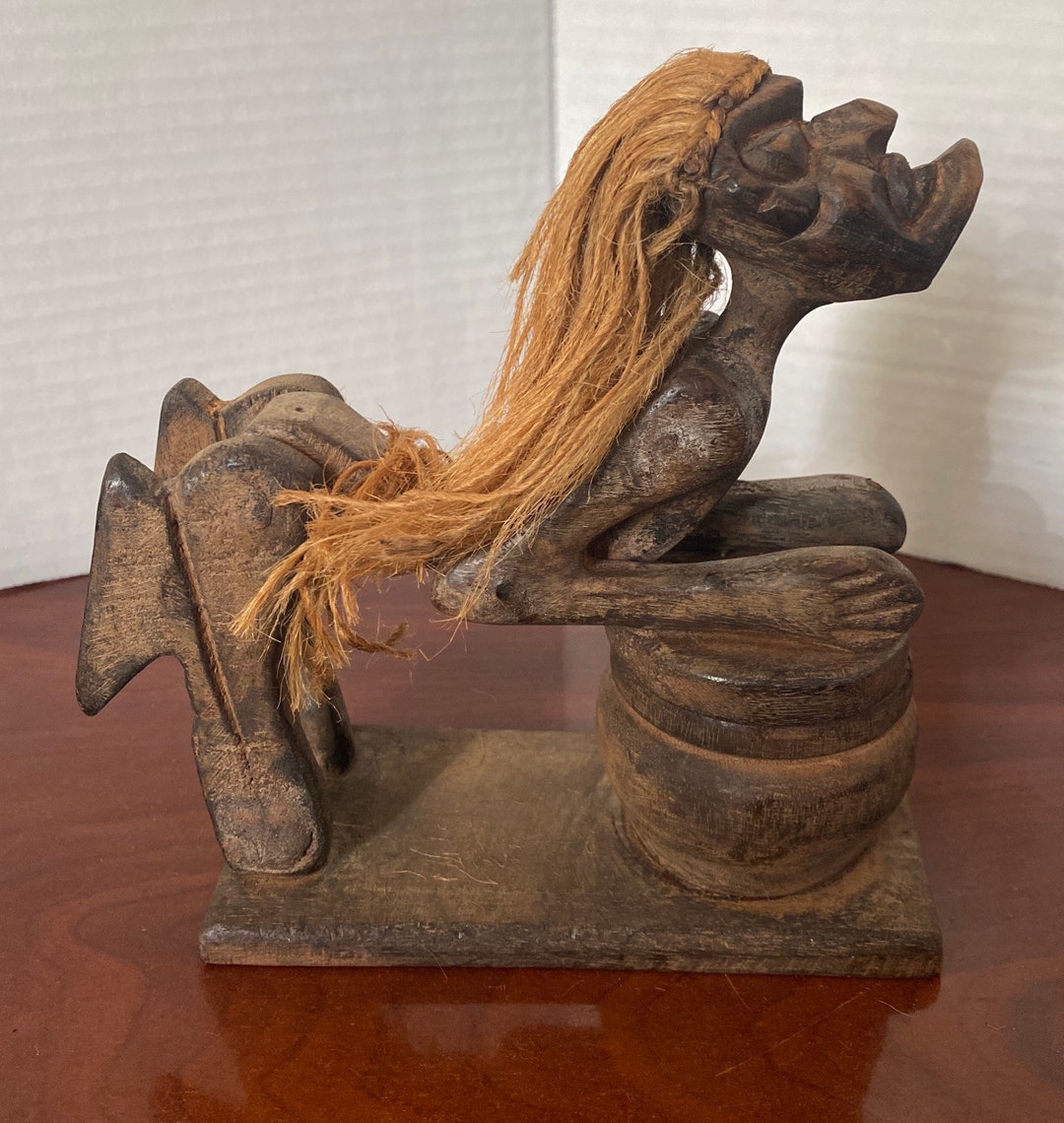 Vintage Hand Carved Wood and Straw Tiki Figure Polynesian Tribal Decor ...