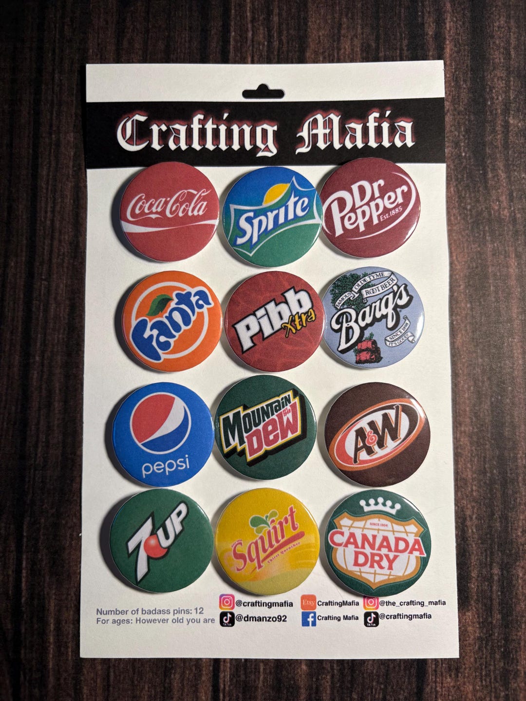 Soda Pin Set, Dr Pepper, Sprite, Coke, Coca Cola, Fanta, Mountain Dew ...