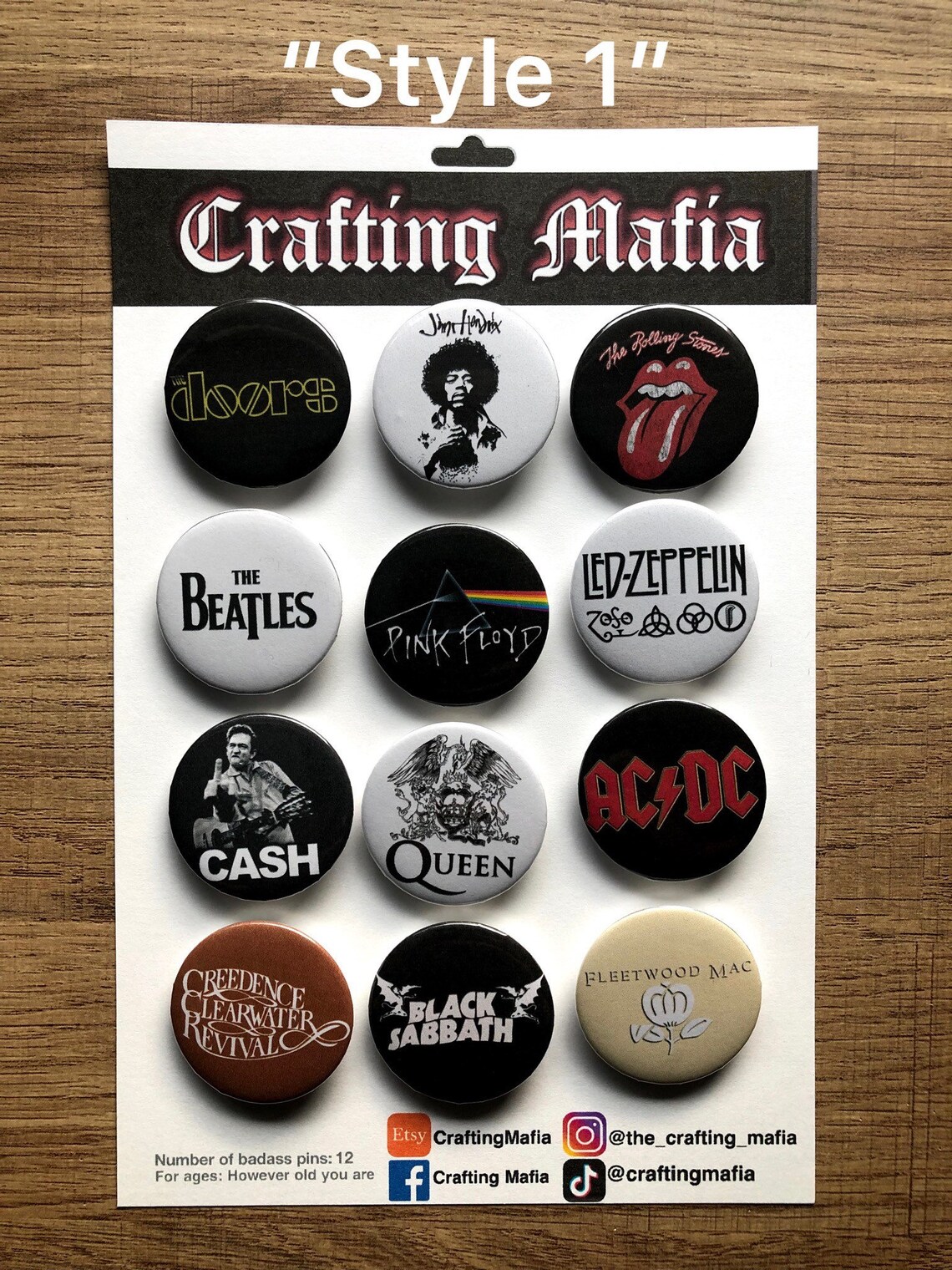 Classic Rock Pins, Pink Floyd, the Doors, Rolling Stones, the Beatles ...