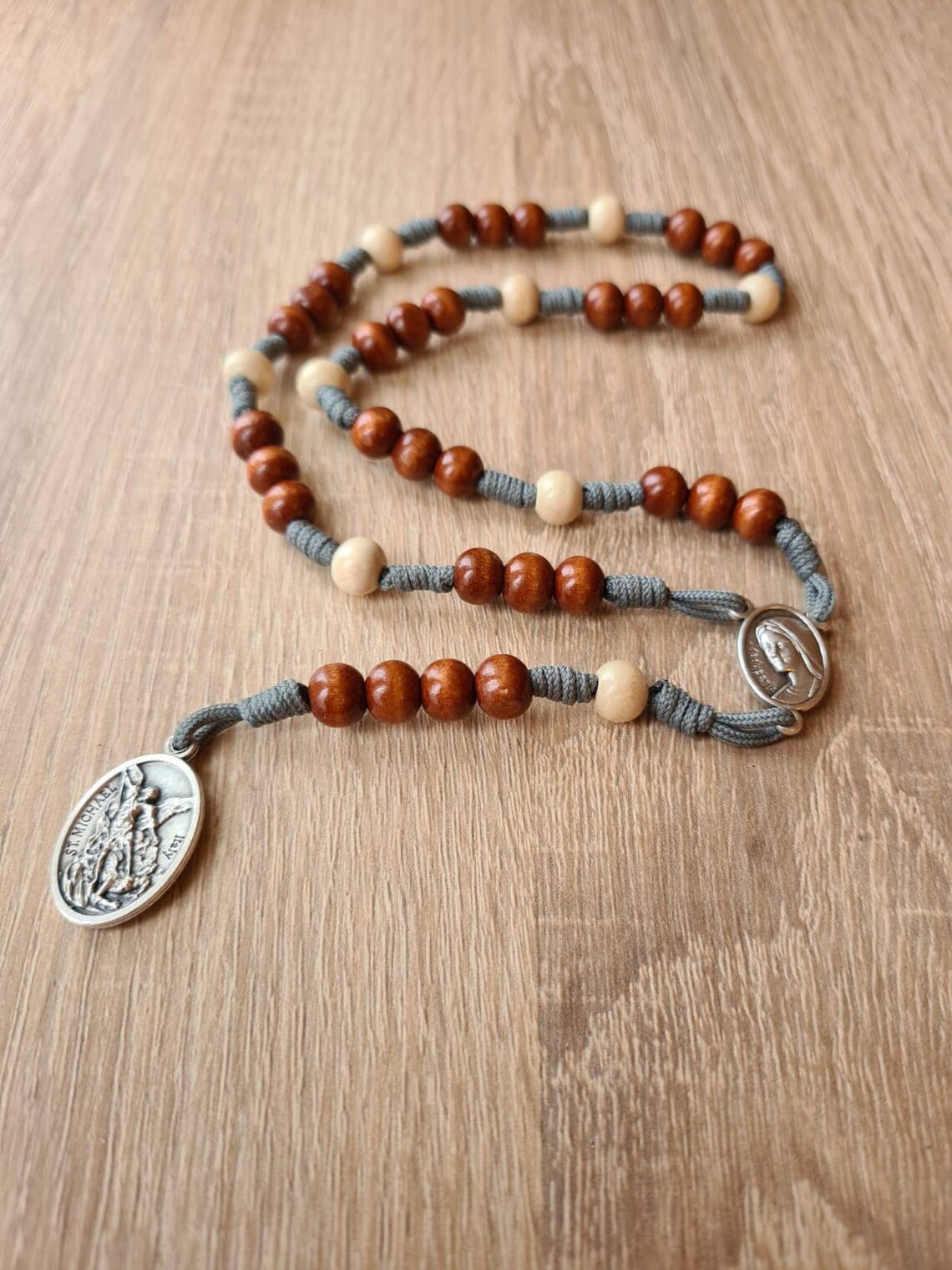 ST. Michael Chaplet, Archangel Angel Guardian,saint Chaplet, Holy Wood Beads 8mm, Police ...
