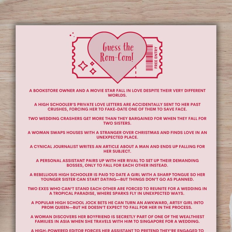 Galentine's Party Game - Guess That Rom Com| Digital File Printable ...
