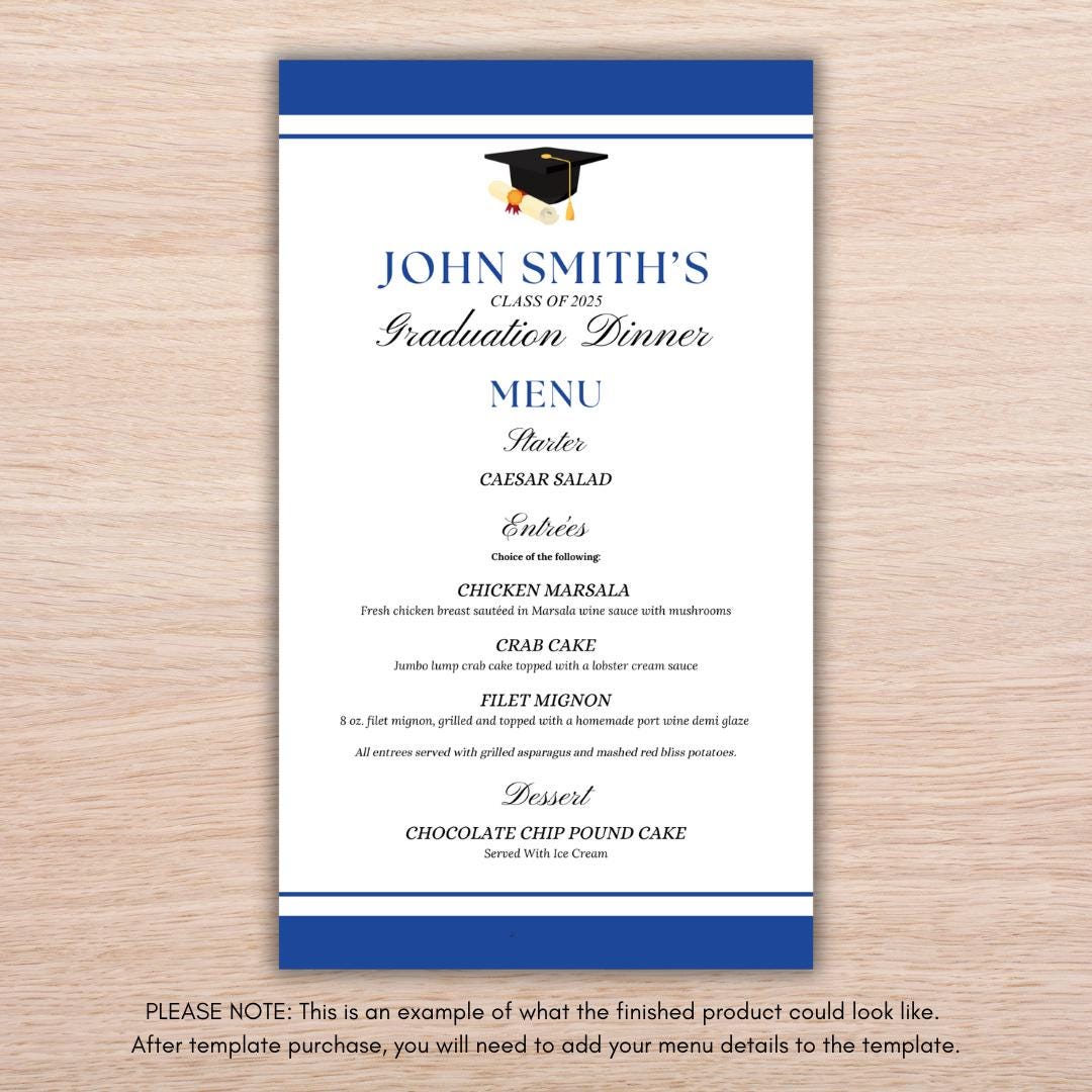 Class of 2025 Graduation Dinner Menu Canva Template – Editable ...